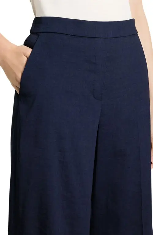 Theory Cropped Straight Leg Linen Blend Pants - Midnight Navy