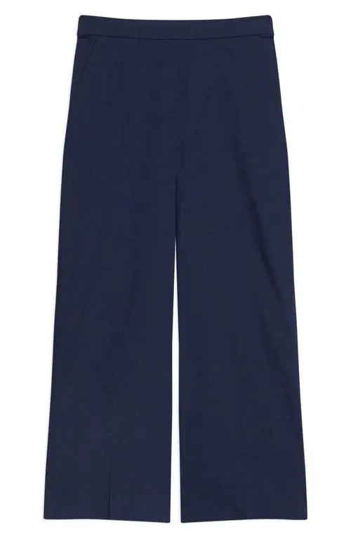 Theory Cropped Straight Leg Linen Blend Pants - Midnight Navy