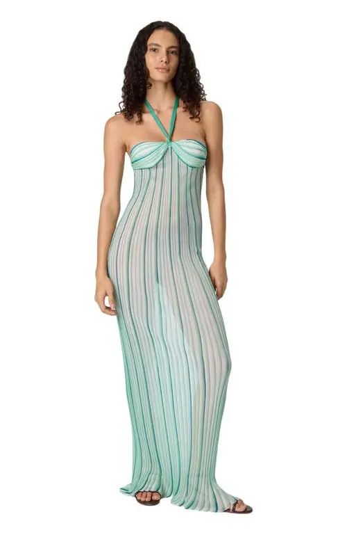 Missoni Long Cover-up Dress In Ribbed Viscose - White & Light Blue