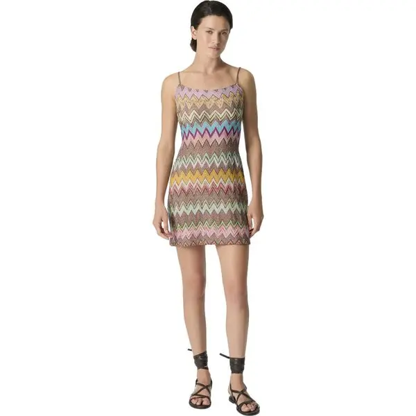 Missoni Mini Cover-up Dress In Lamé Viscose With Macro Zigzag Pattern - Black & Multicoloured