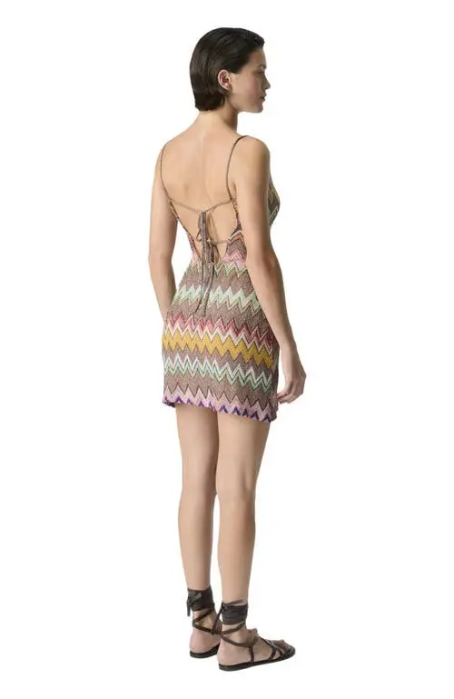Missoni Mini Cover-up Dress In Lamé Viscose With Macro Zigzag Pattern - Black & Multicoloured
