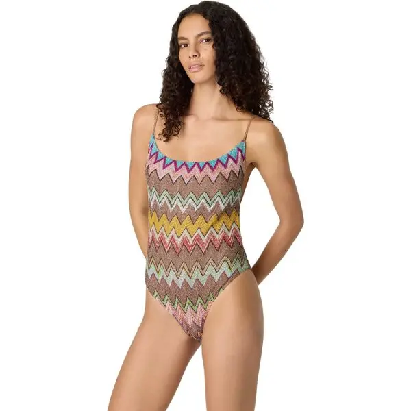 Missoni Lamé Viscose Macro Zigzag One-piece Swimsuit - Black & Multicoloured