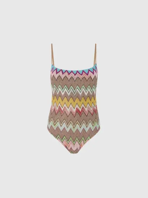 Missoni Lamé Viscose Macro Zigzag One-piece Swimsuit - Black & Multicoloured