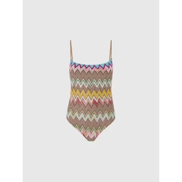 Missoni Lamé Viscose Macro Zigzag One-piece Swimsuit - Black & Multicoloured