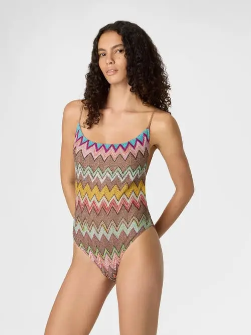 Missoni Lamé Viscose Macro Zigzag One-piece Swimsuit - Black & Multicoloured