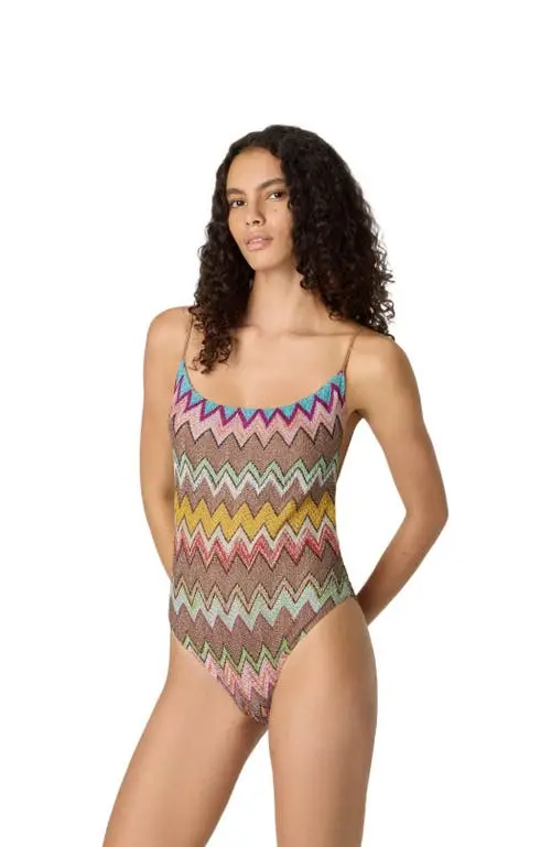 Missoni Lamé Viscose Macro Zigzag One-piece Swimsuit - Black & Multicoloured