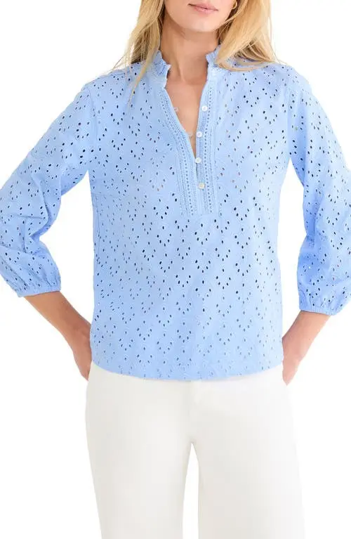 NIC+ZOE Ruffle Neck Eyelet Top - French Blue