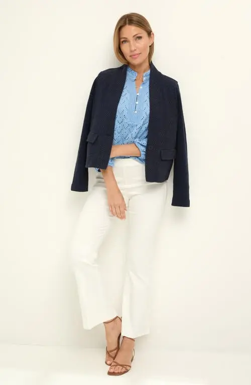 NIC+ZOE Ruffle Neck Eyelet Top - French Blue