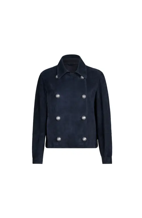 Brunello Cucinelli Couture Suede Cropped Pea Coat - Blue