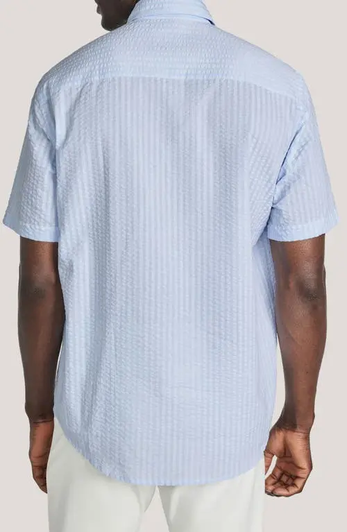 JACK VICTOR Bedford Cotton Seersucker Button-up Shirt - Pale Blue