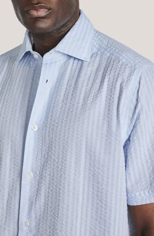 JACK VICTOR Bedford Cotton Seersucker Button-up Shirt - Pale Blue