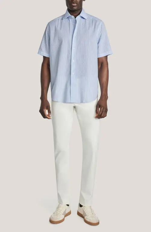 JACK VICTOR Bedford Cotton Seersucker Button-up Shirt - Pale Blue