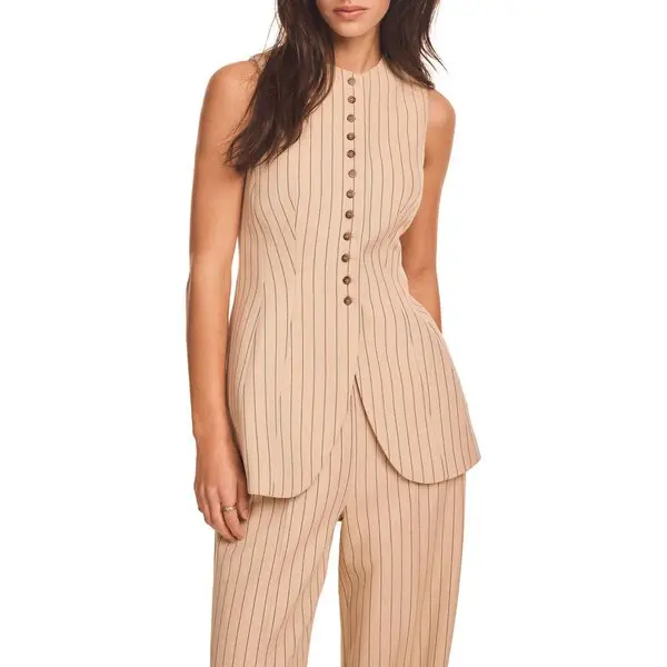 Mint Velvet Pinstripe Longline Waistcoat - Camel