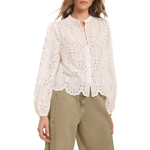 Mint Velvet Cotton Broderie Detail Blouse - Ivory