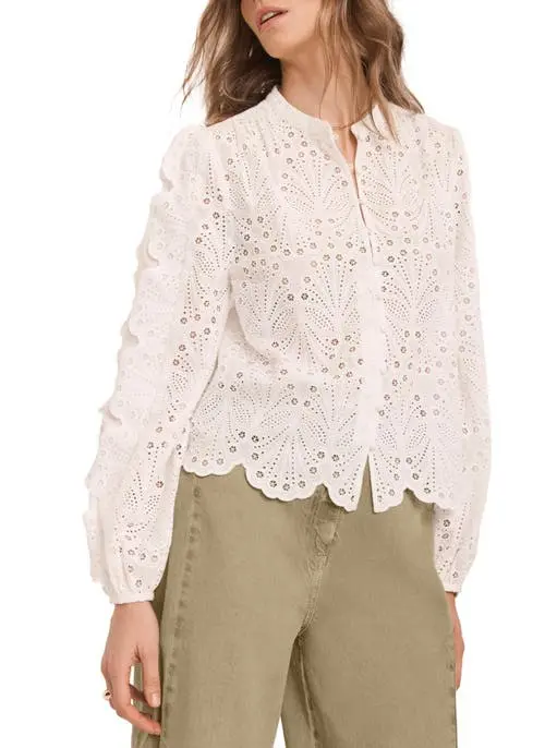 Mint Velvet Cotton Broderie Detail Blouse - Ivory