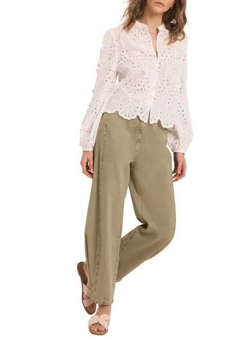 Mint Velvet Cotton Broderie Detail Blouse - Ivory
