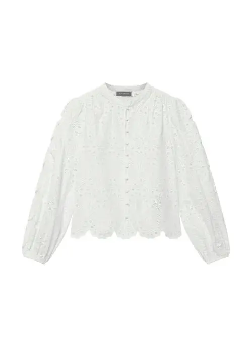 Mint Velvet Cotton Broderie Detail Blouse - Ivory
