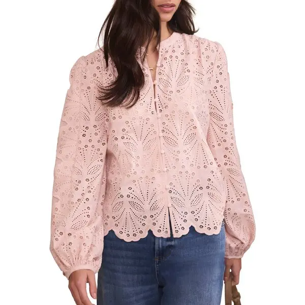 Mint Velvet Cotton Broderie Detail Blouse - Light Pink