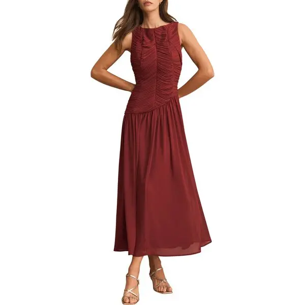 Mint Velvet Ruched Detail Midi Dress - Burgundy