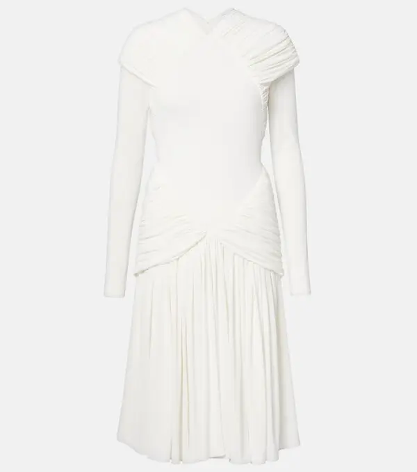 FERRAGAMO Ruched Crêpe Jersey Midi Dress - White