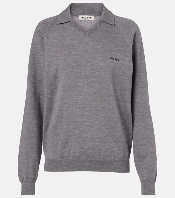 Miu Miu Virgin Wool Polo Sweater - Grey