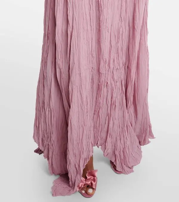 Blumarine Lace-trimmed Plissé Georgette Gown - Pink