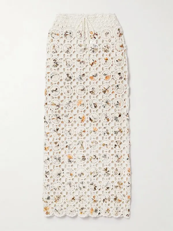 Agua Bendita Arroyo Caracola Embellished Midi Skirt - White