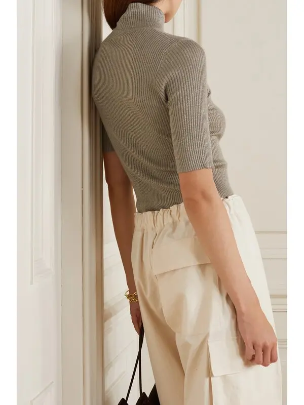 Brunello Cucinelli Metallic Ribbed Cashmere-blend Top