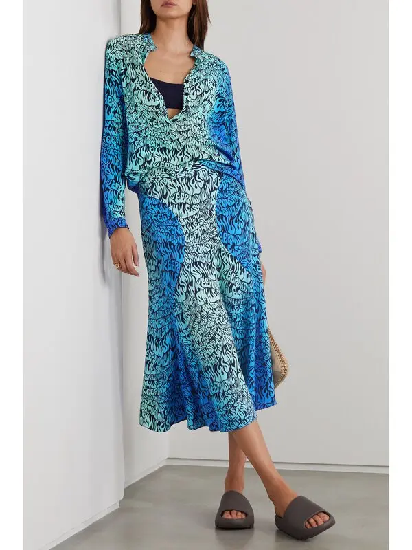Stella McCartney Printed Crepe De Chine Midi Skirt