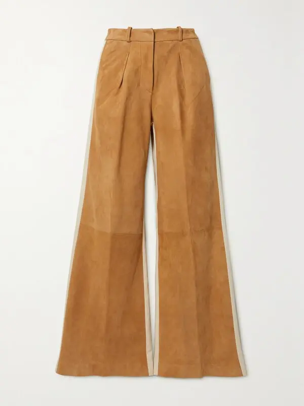 HALFBOY Twill-paneled Suede Wide-leg Pants