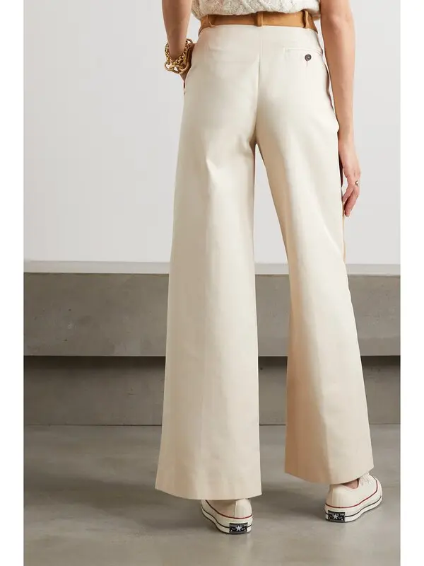 HALFBOY Twill-paneled Suede Wide-leg Pants