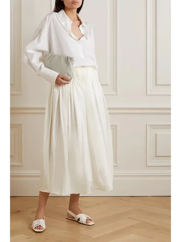 THE ROW Ruth Pleated Cotton-poplin Midi Skirt