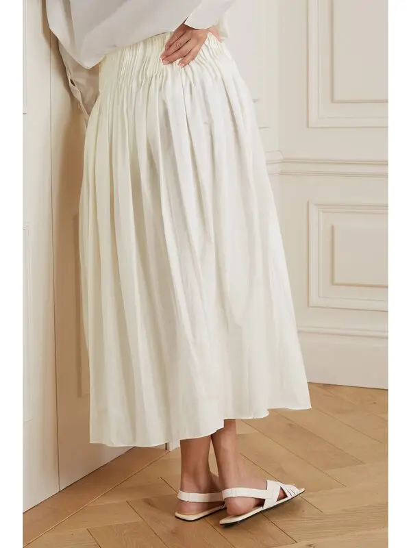 THE ROW Ruth Pleated Cotton-poplin Midi Skirt