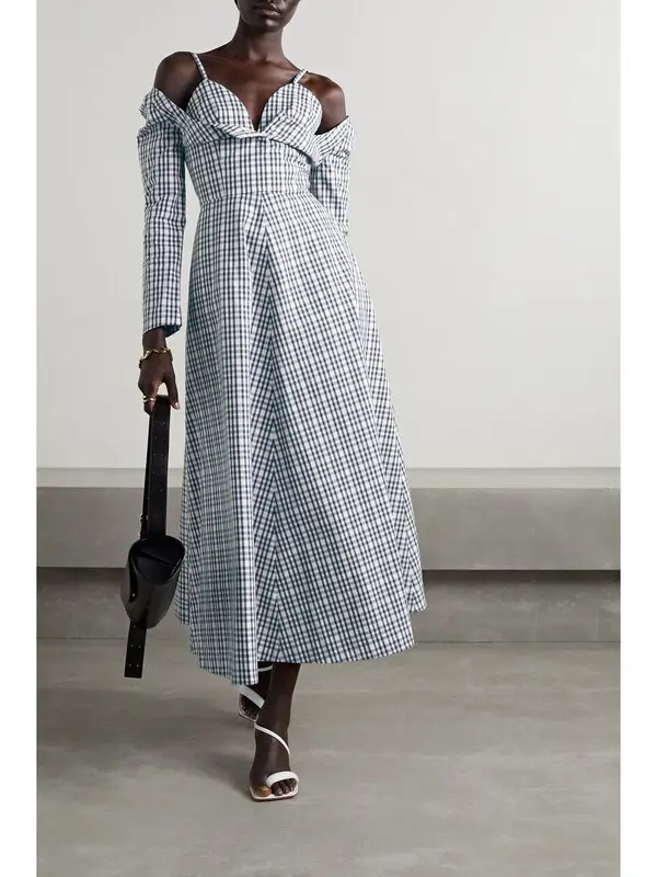 Rosie Assoulin Dancer Layered Checked Cotton-twill Midi Dress