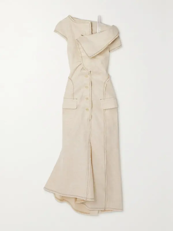 Jacquemus Camargue Asymmetric Linen And Silk-blend Maxi Dress