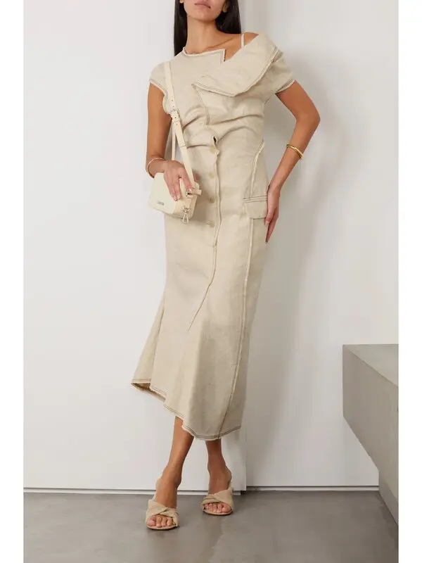 Jacquemus Camargue Asymmetric Linen And Silk-blend Maxi Dress