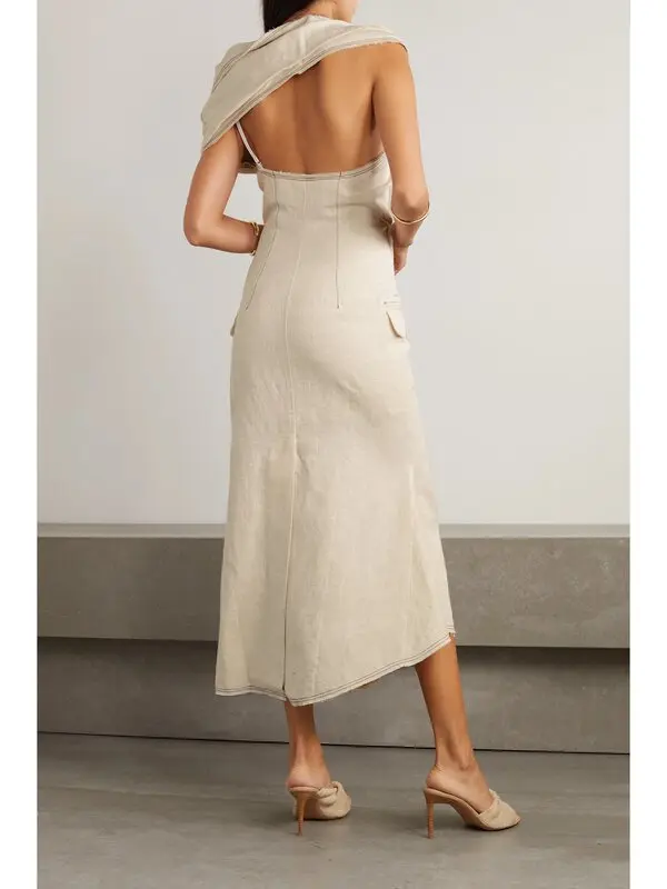 Jacquemus Camargue Asymmetric Linen And Silk-blend Maxi Dress