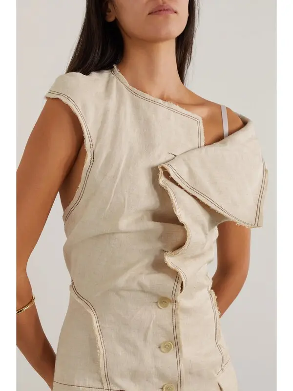 Jacquemus Camargue Asymmetric Linen And Silk-blend Maxi Dress