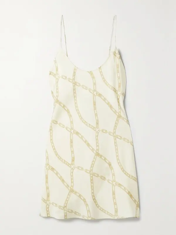 ANINE BING Lisette Printed Silk-charmeuse Mini Dress - Neutrals