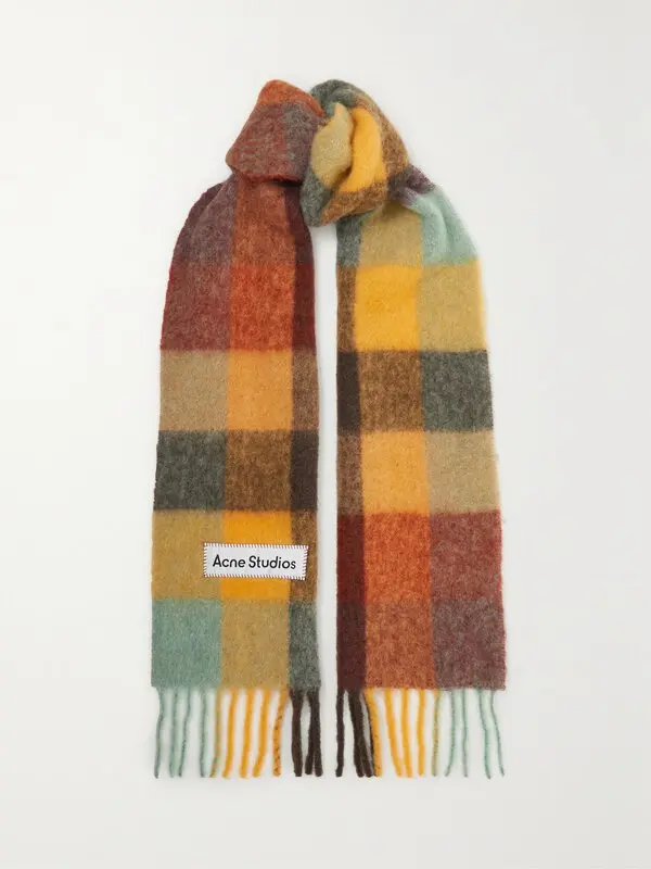 Acne Studios Fringed Checked Felt Scarf - Yellow
