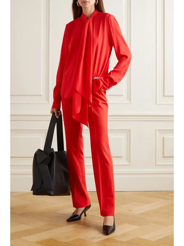 Another Tomorrow Net Sustain Pleated Merino Wool-crepe Straight-leg Pants