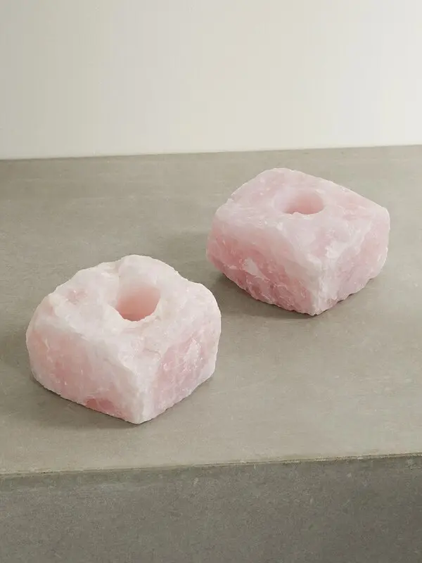 JIA JIA HOME Set Of Two Rose Quartz Candle Holders - Pink
