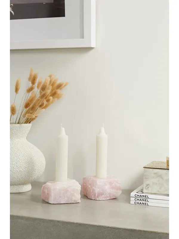 JIA JIA HOME Set Of Two Rose Quartz Candle Holders