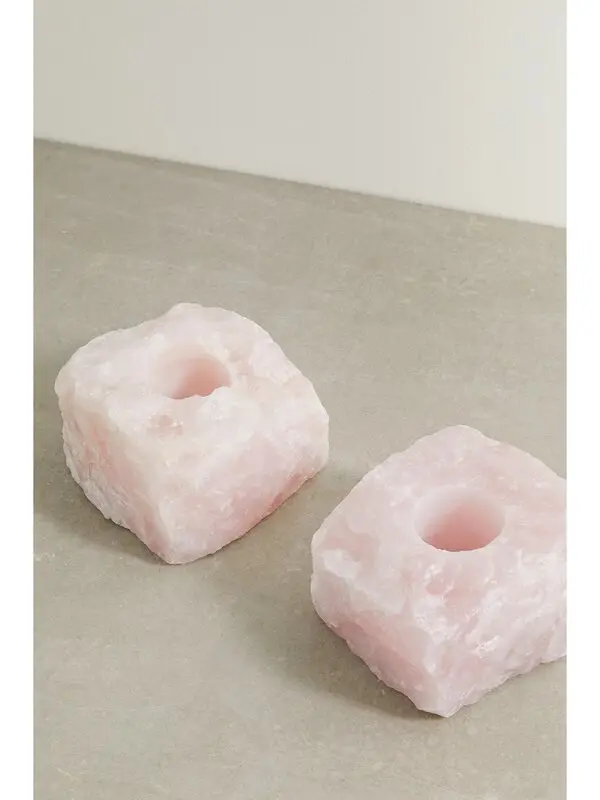 JIA JIA HOME Set Of Two Rose Quartz Candle Holders