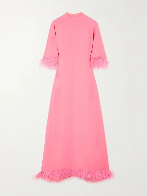 HVN Ashley Feather-trimmed Maxi Dress - Pink