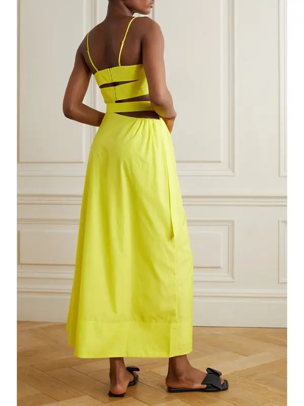 Tibi Belted Asymmetric Cutout Taffeta Midi Dress