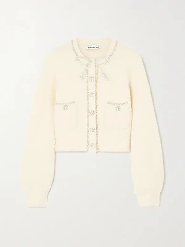 SELF-PORTRAIT Cropped Embellished Cardigan