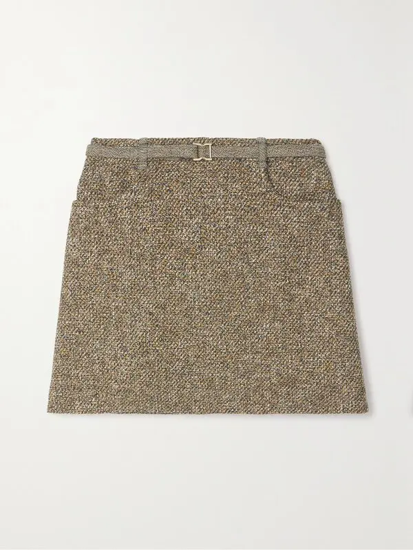 Chloé Belted Wool-blend Tweed Mini Skirt