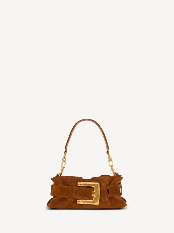 Balmain Anthem Mini Suede Leather Bag - Brown