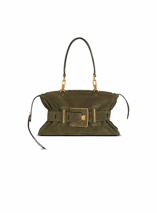 Balmain Anthem Suede Leather Bag - Green